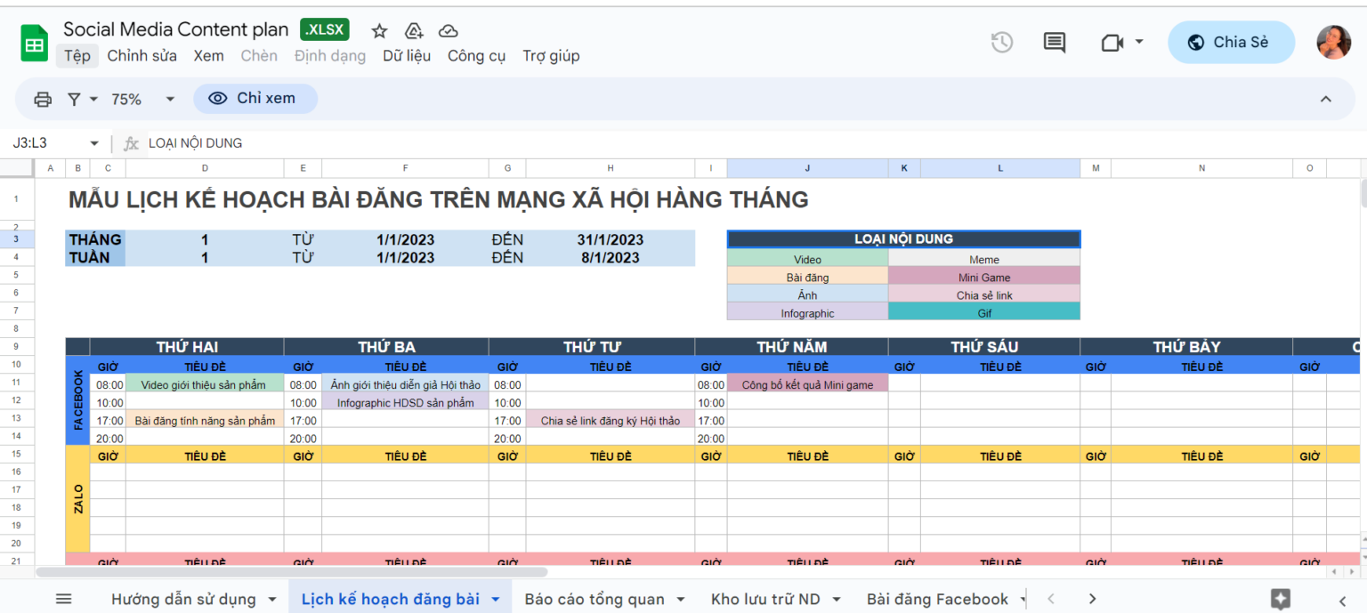 [Tải miễn phí] Mẫu content plan template cho fanpage hiệu quả