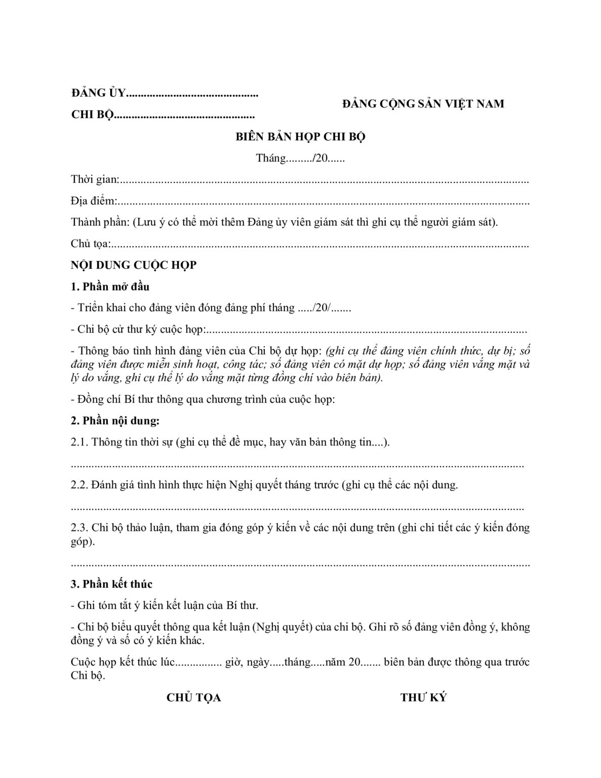 Mẫu biên bản cuộc họp hoàn chỉnh mới nhất